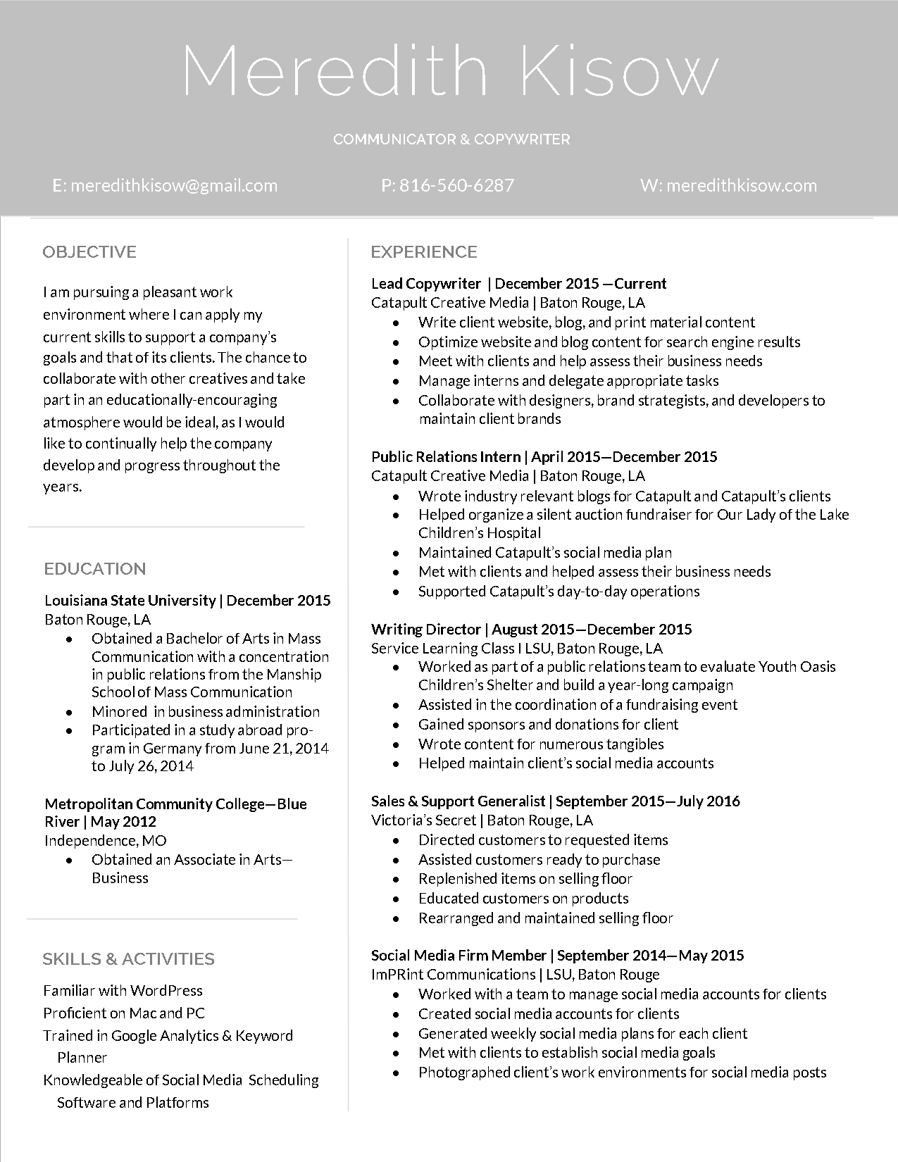 meredithkisow-resume - Meredith Kisow Portfolio